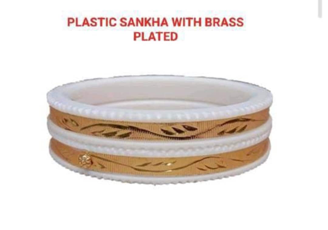 White Bengali Gold Design Tyre Sakha Handmade Conch Shell Bangles ...