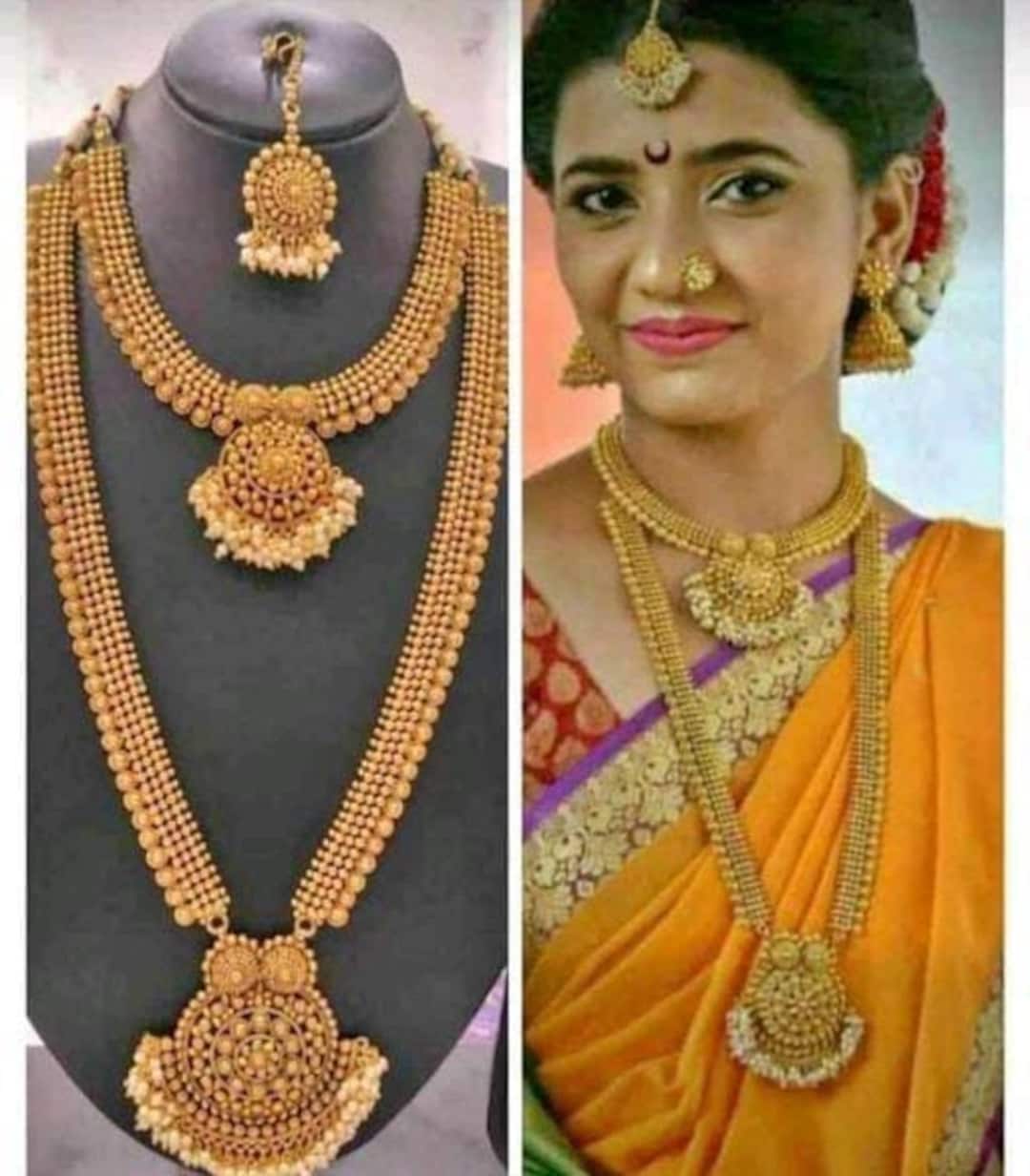 Antique Gold Matte Finish Golden Temple South Indian Bride Jewelry Set ...