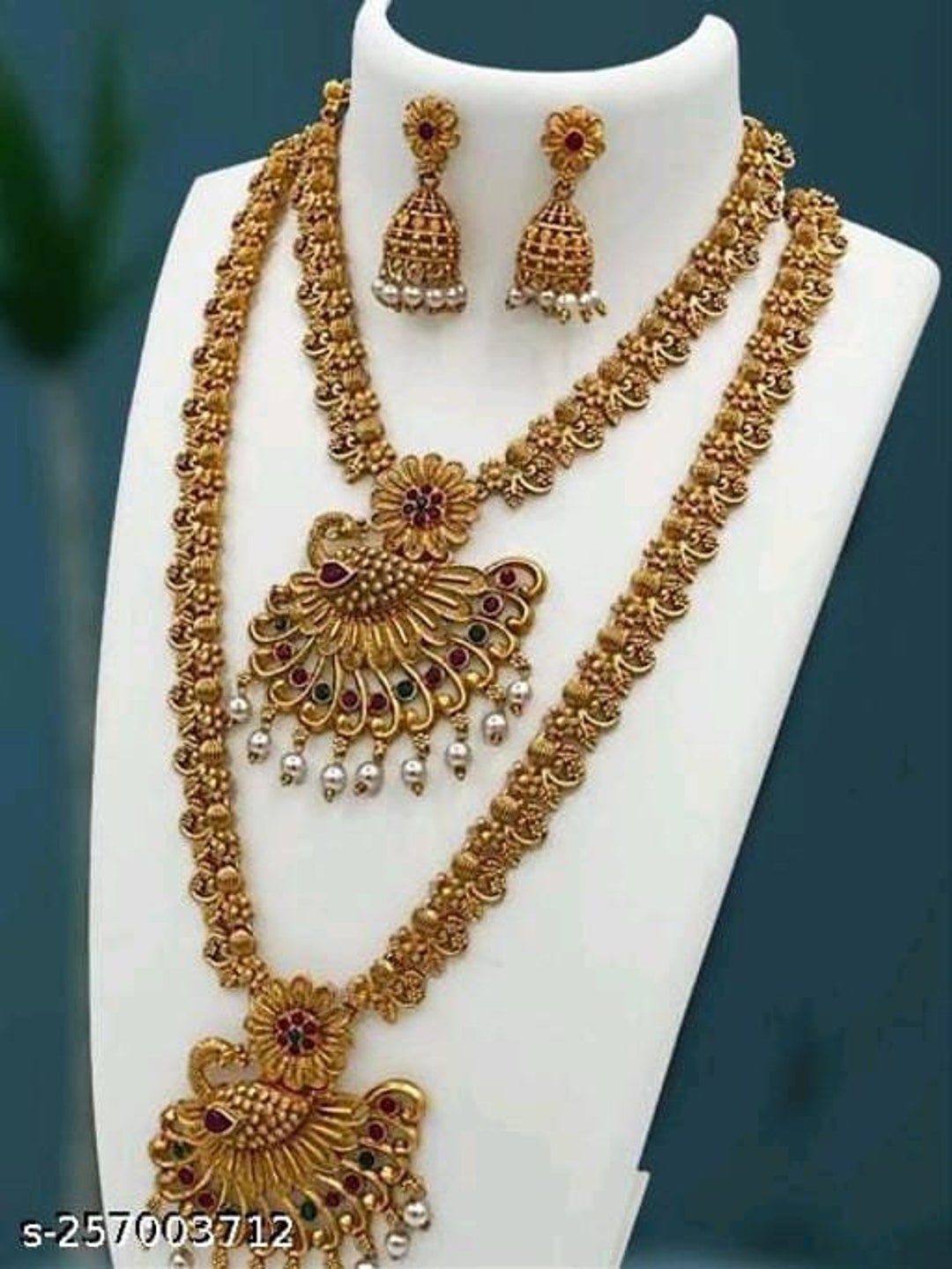 Peacock Look Antique Gold Matte Finish Golden Indian Bride Jewelry Set ...