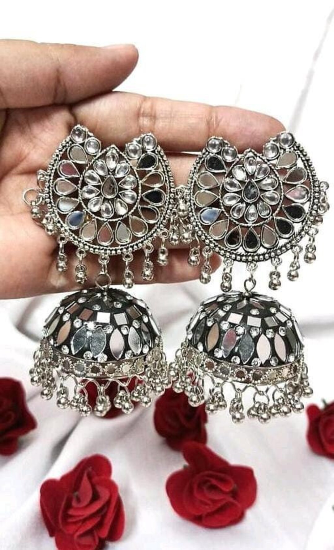 Bollywood Oxidized Mirror Chandbali Earrings. Sonam Kapoor Replica ...