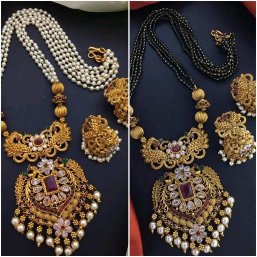 Antique Gold Matte Finish Maa Laxmi South Indian Jewelry Choker Set for ...