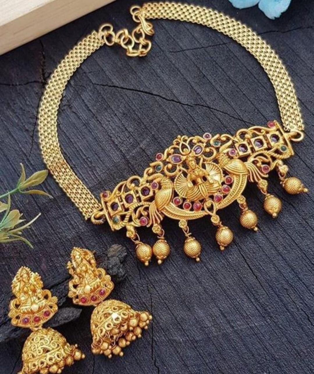 South Indian Gold Plated Maa Laxmi Choker Necklace Set for Women ...