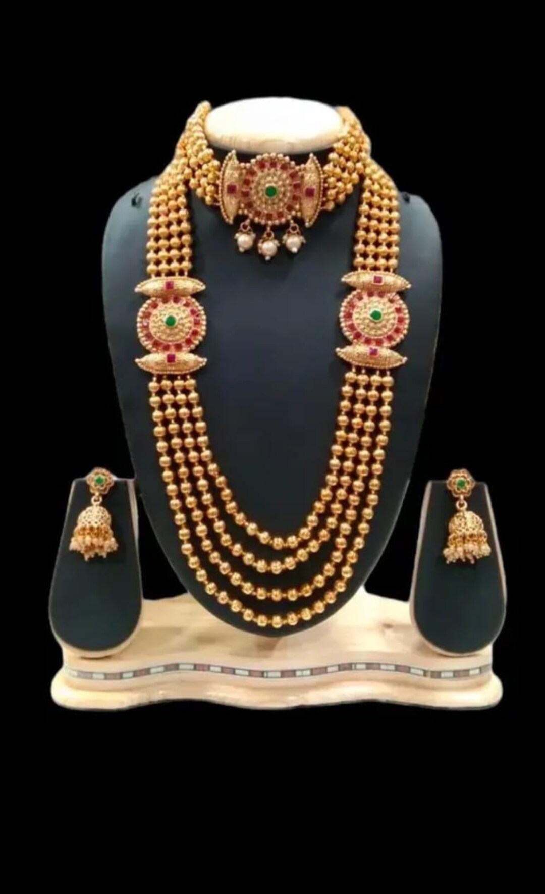 Fancy Rani Haar Long Red & Green Long Necklace Set, Long Maala Set ...