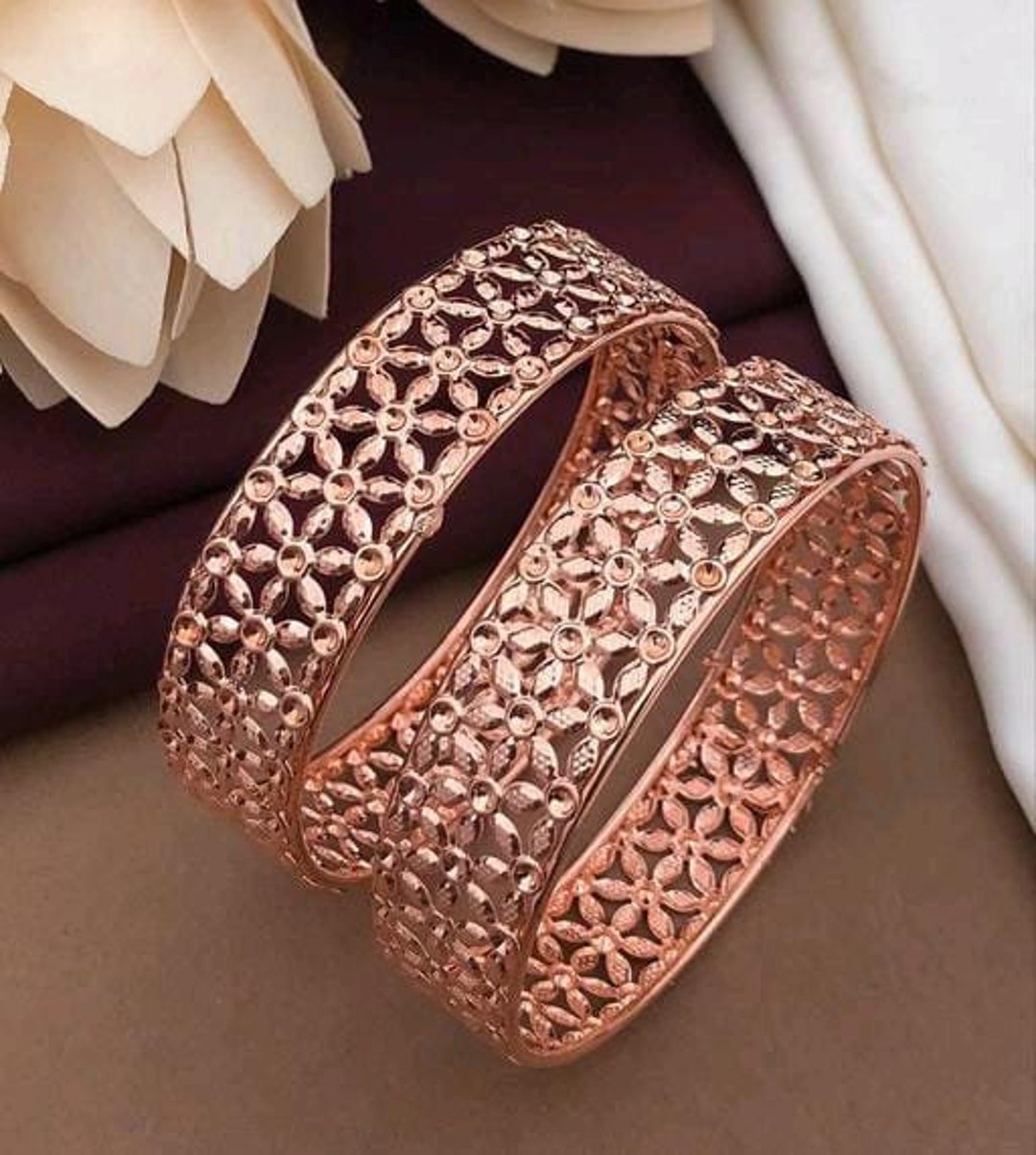 Rose Gold Polish Sabyasachi Kada Bangles/ Indian Silver Kada Set/ Boho ...