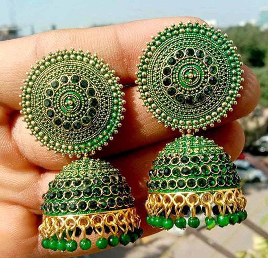 Dark Green Jhumka Earrings/women Earrings/boho Jewellery/fashionable ...