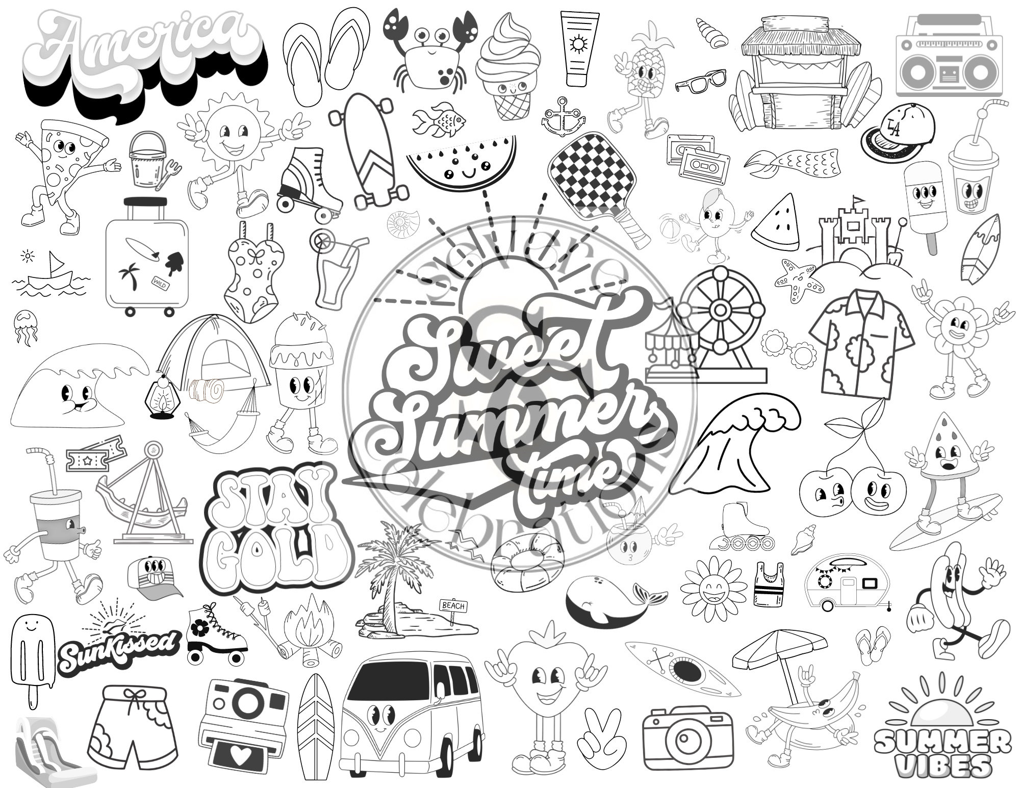 Summer Coloring Poster 36x24 Retro, Groovy Characters - Etsy