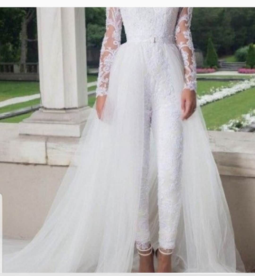 Wedding Jumpsuit With Detachable Train, White Jumpsuit, Elegant Bridal ...
