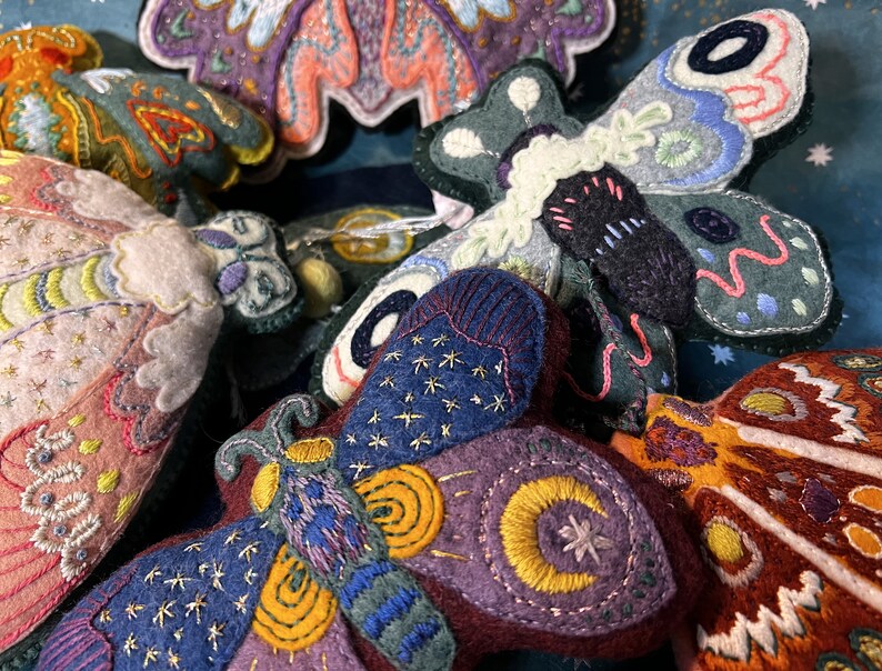 Hand Embroidered Felt Moth - ELECTRIC DREAM - Anytime Ornament ...
