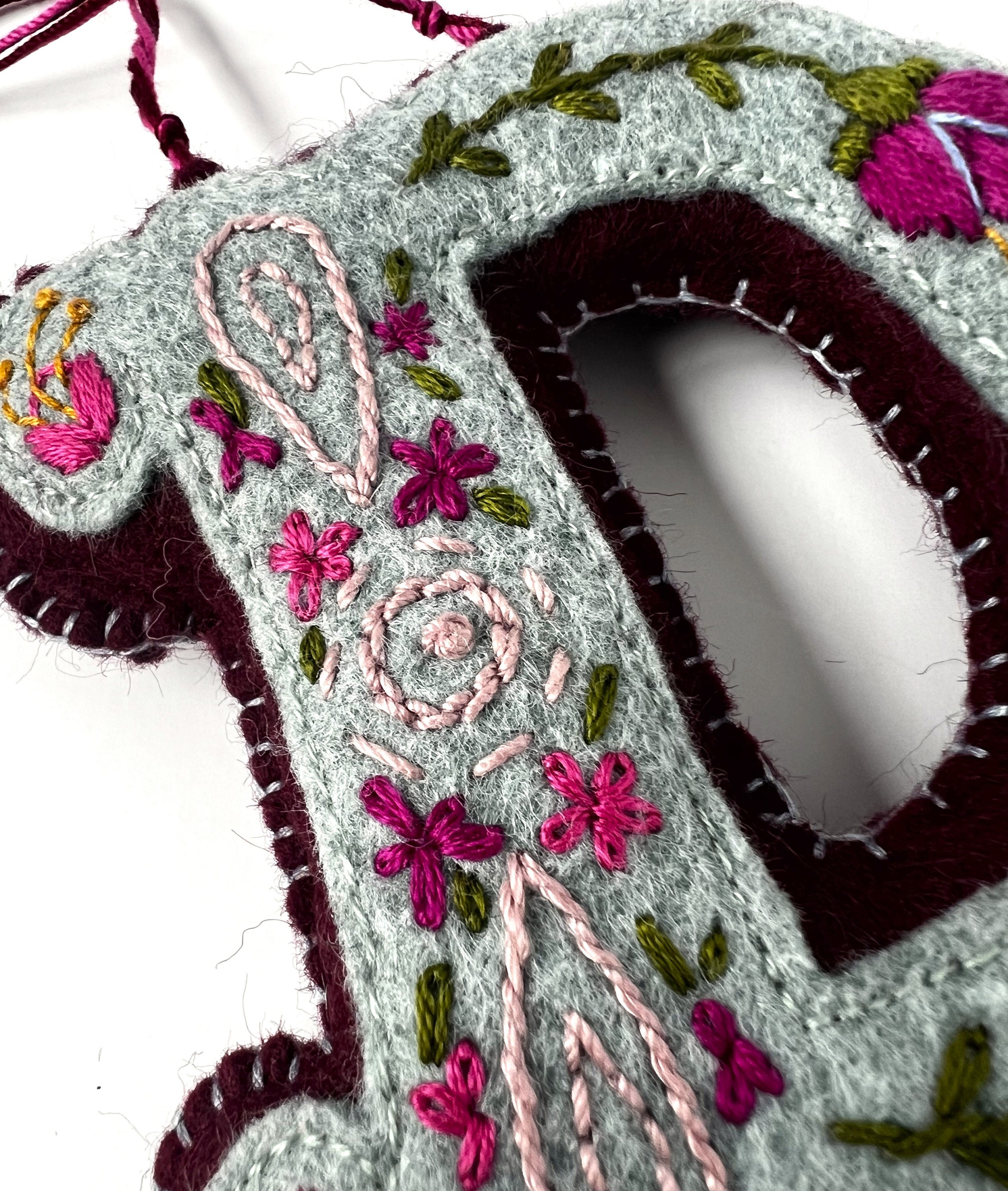Hand Embroidered Felt Letter D Anytime Ornament Hanging Décor Floral ...
