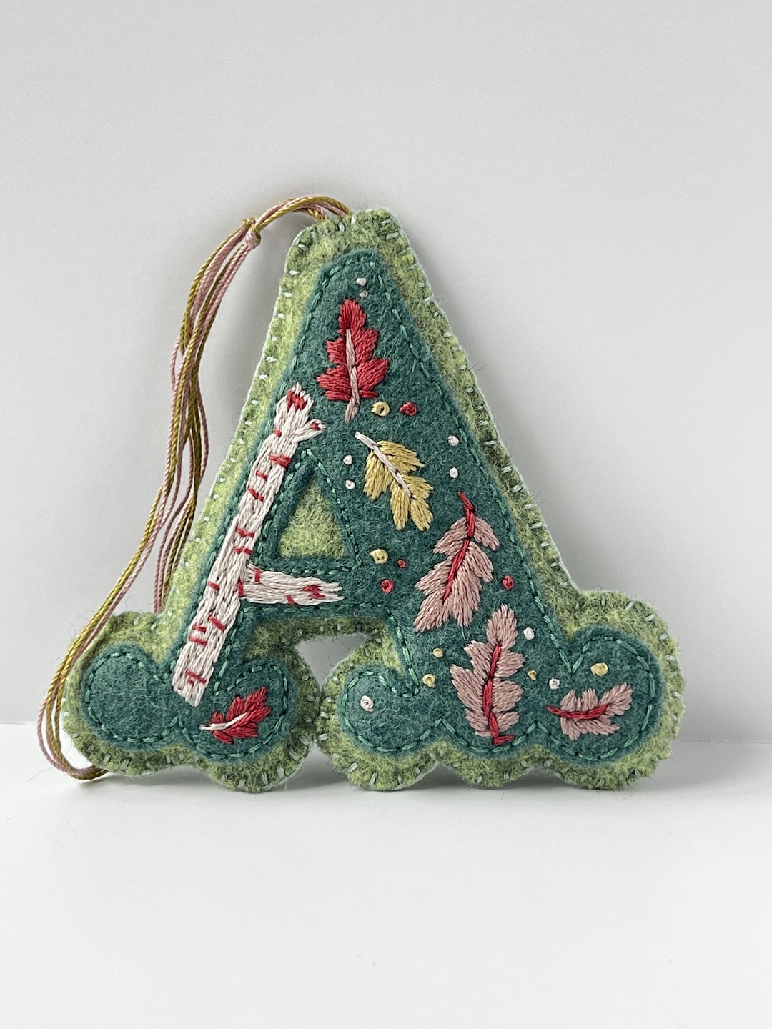 Hand Embroidered Felt Letter A Anytime Ornament Hanging Décor Nature ...