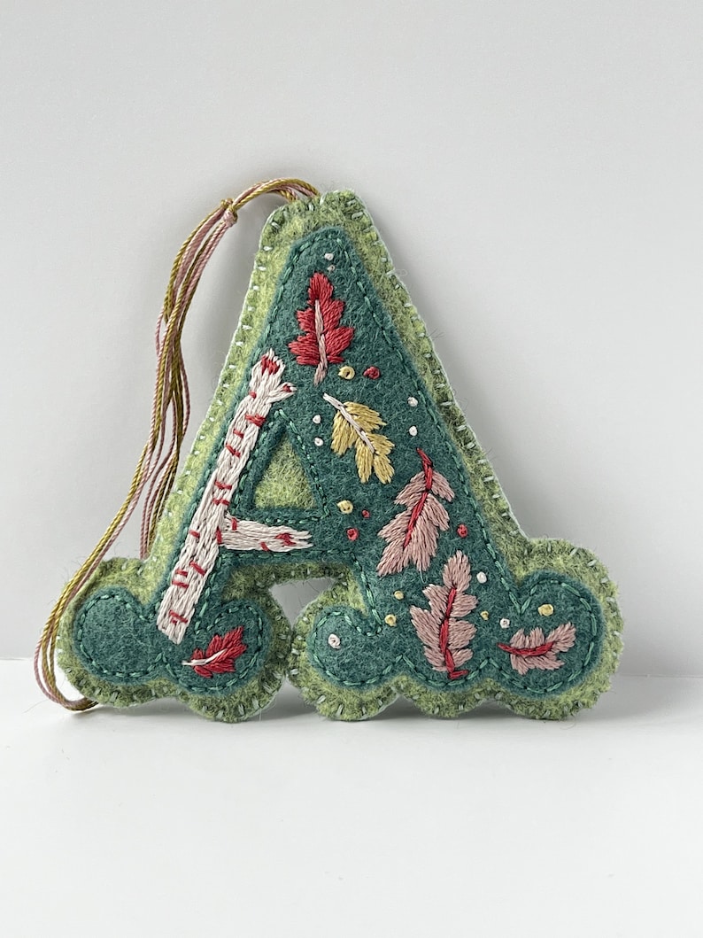 Hand Embroidered Felt Letter A Anytime Ornament Hanging Décor Nature ...