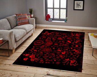Red Gothic Witch Rug, Bat Rug, Butterfly Rug, Withcy Journal Rug ...
