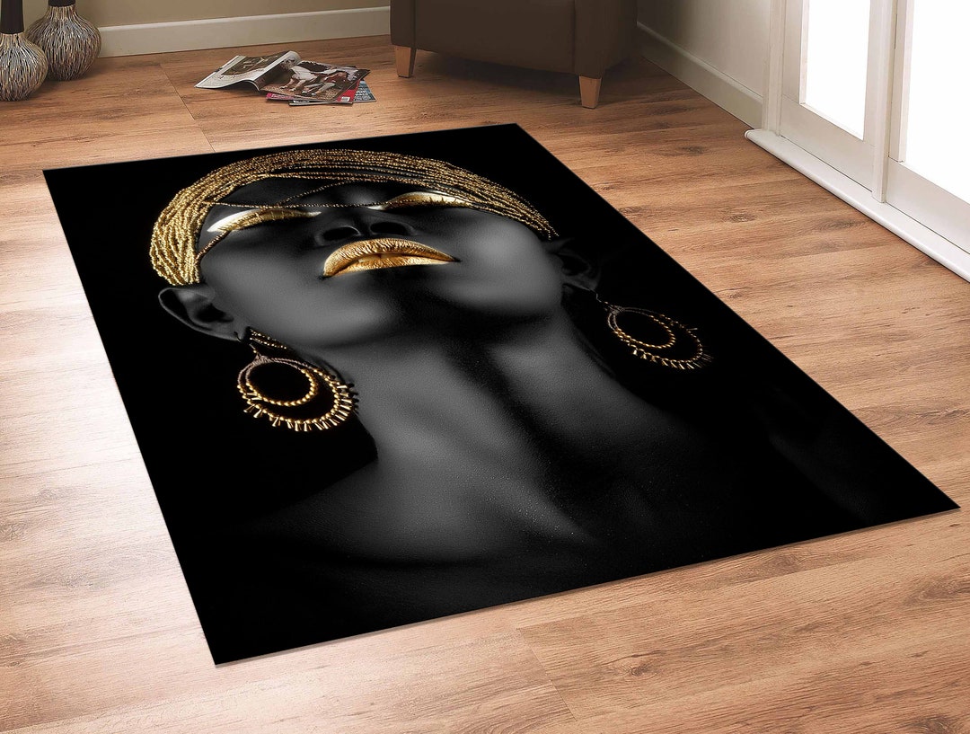 Modern Art Rug, Afro 254 American Black Woman, Poster Rug, Black Rug ...