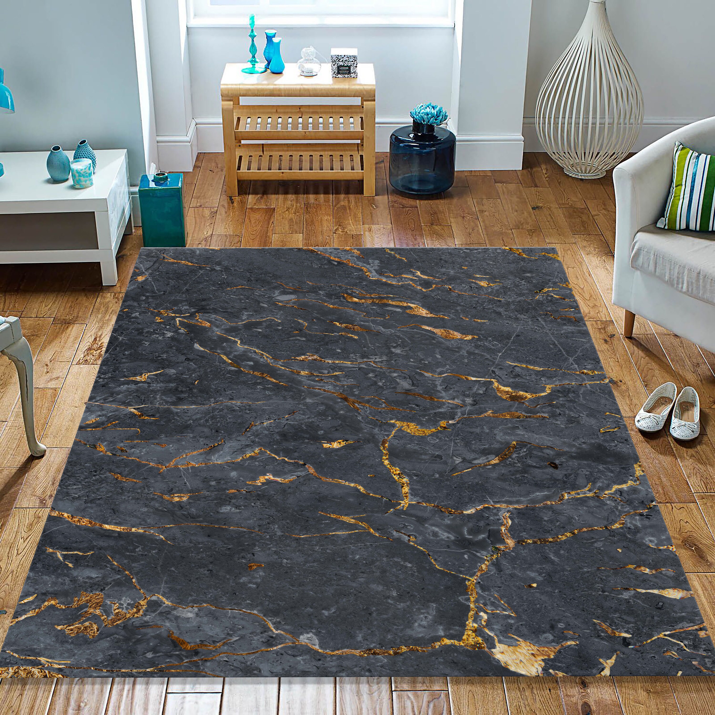 Golden Details Grey Marble Pattern Rug 151 Anthracite Marble - Etsy