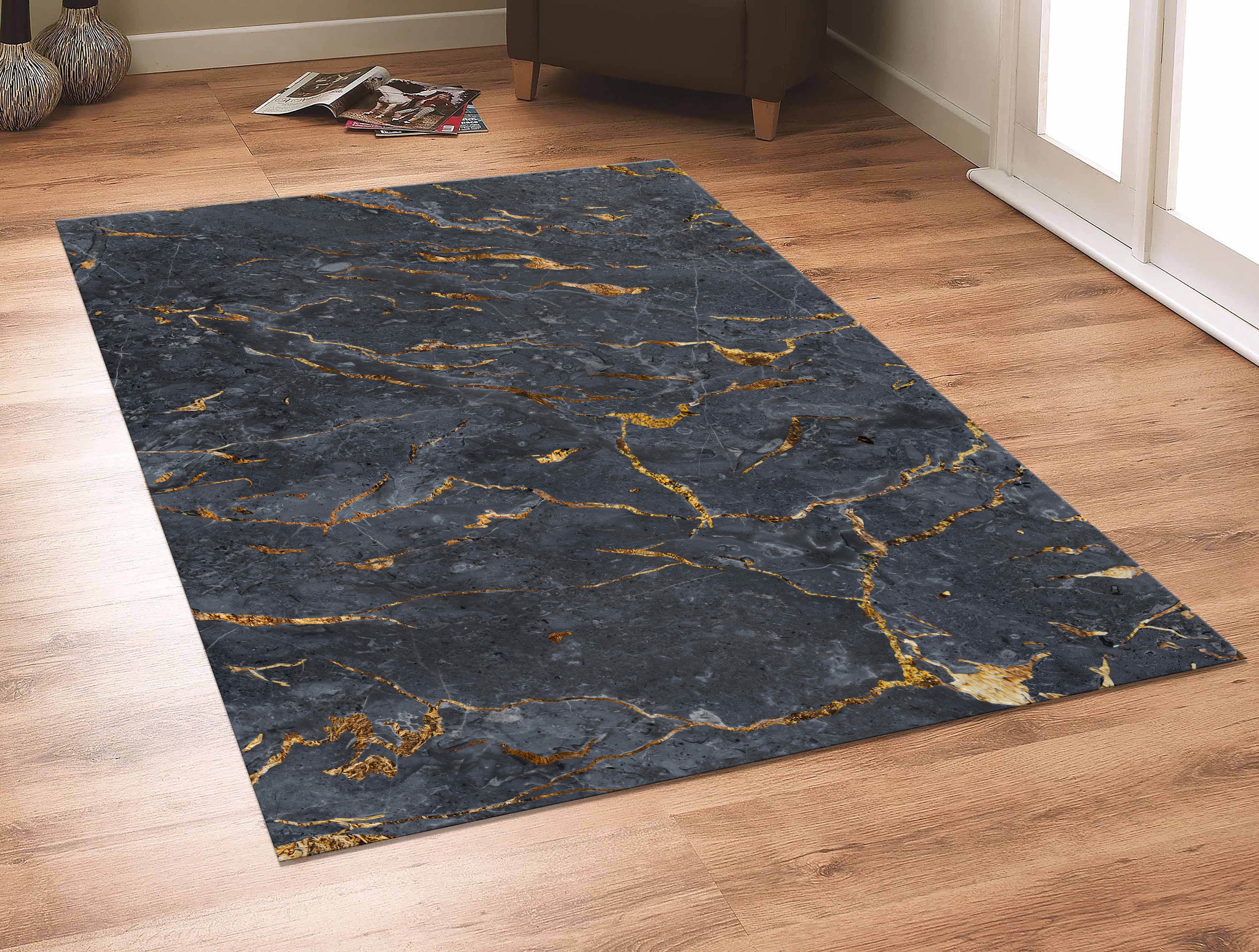 Golden Details Grey Marble Pattern Rug 151 Anthracite , Marble Decor ...