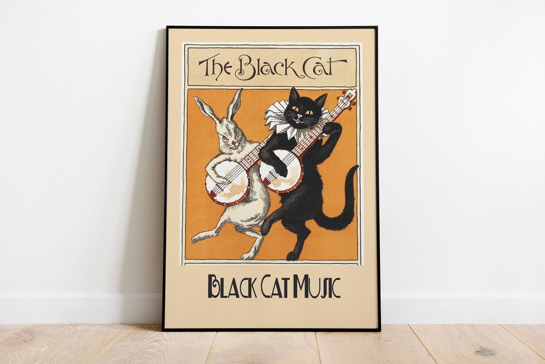 Black Cat Poster, Vintage Poster, Animal Poster, Printable Art ...