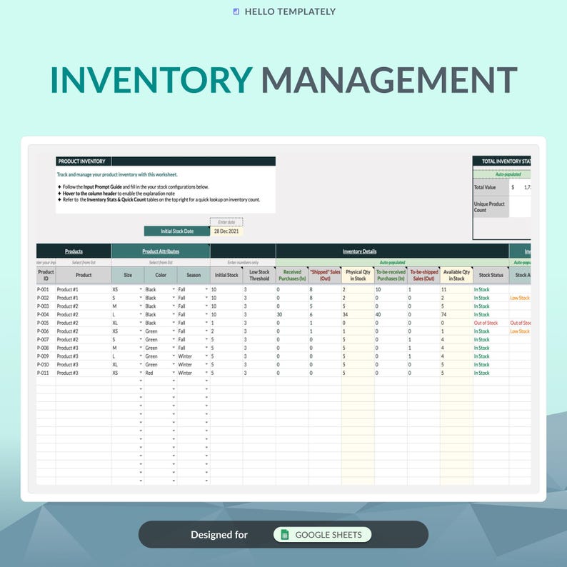 Inventory Tracker, Google Sheets | Manage Stock, Purchase Orders, Order ...