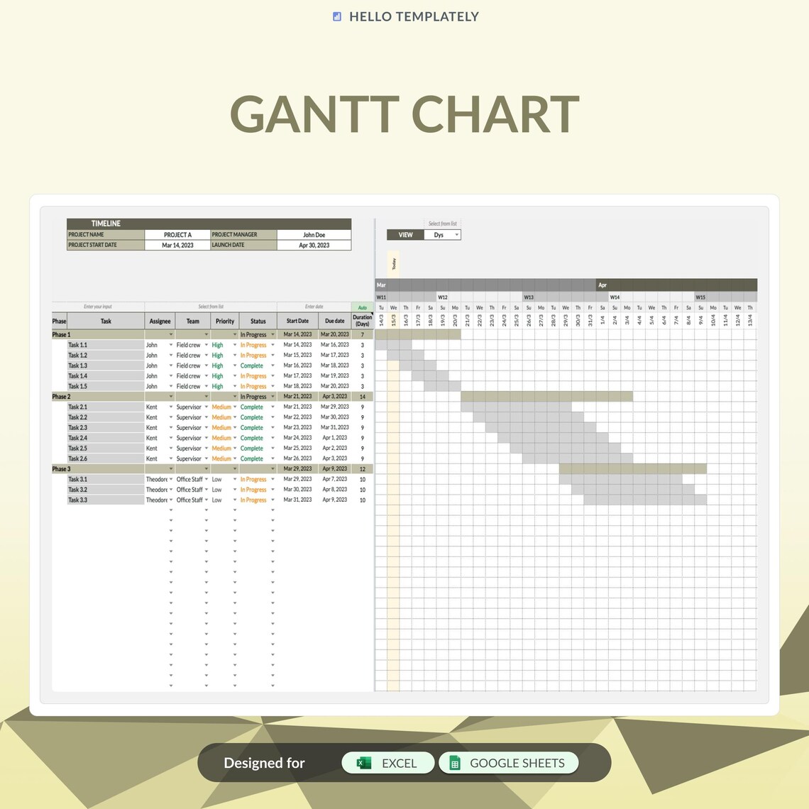 Automated Gantt Chart Template: Project Timeline Task Tracker (google ...