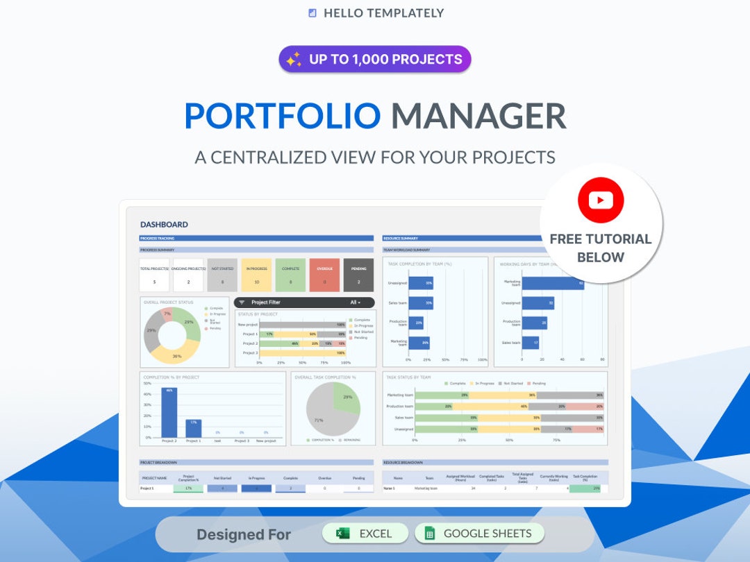 Portfolio Manager, Excel & Google Sheets Project Management, Task ...