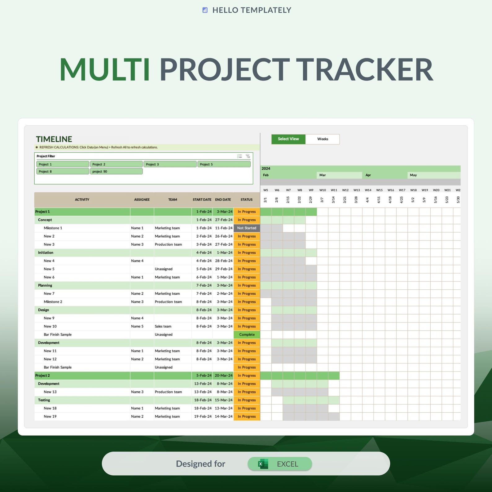 Excel Project Tracker: Multi-project Management Dashboard (digital ...