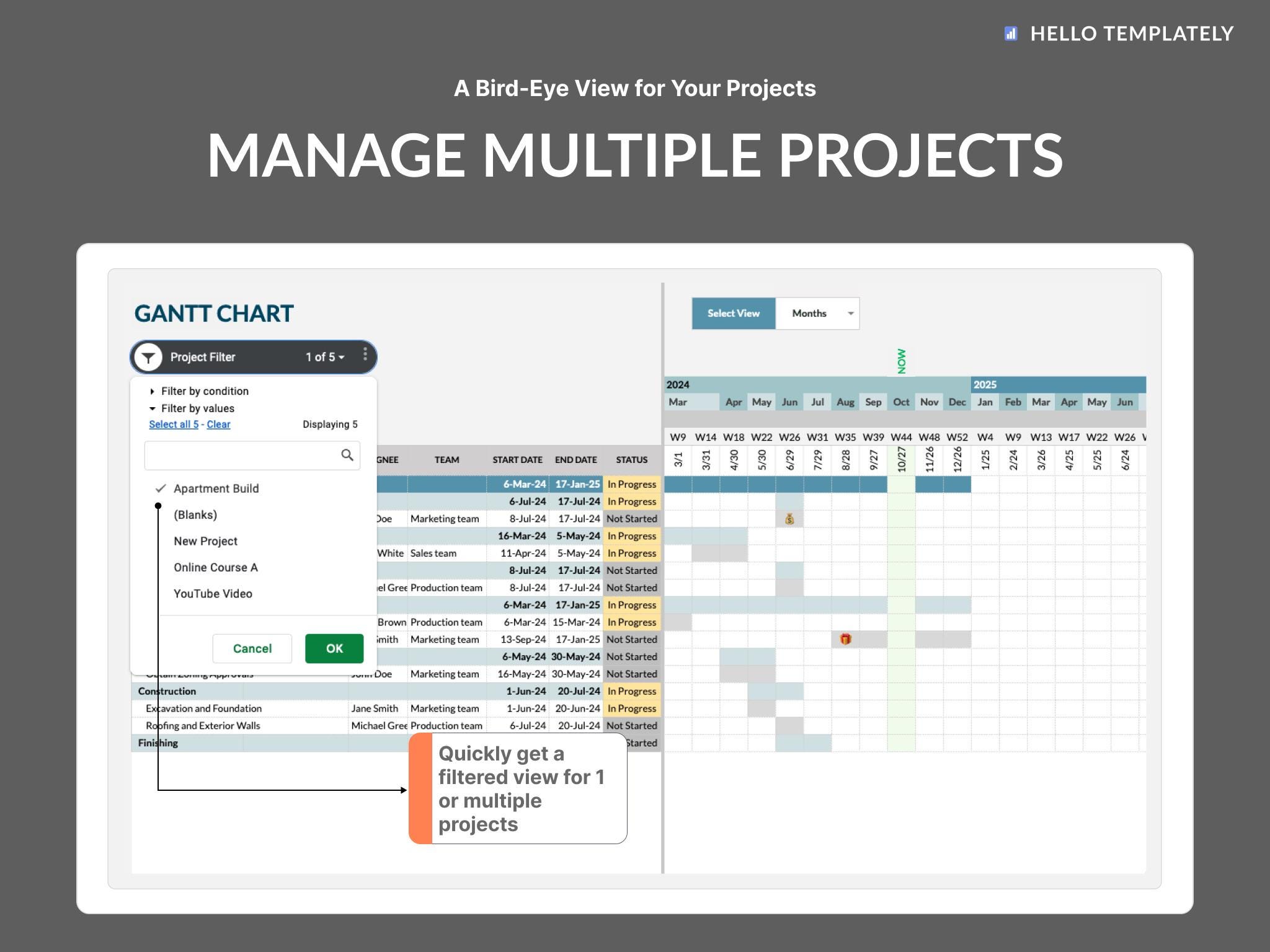Multi Project Gantt Chart, Google Sheets & Excel | Task Tracker ...
