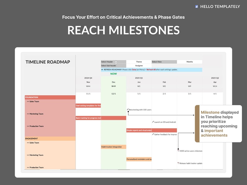 Product Roadmap, Google Sheets & Excel | Launch With Color-coded ...