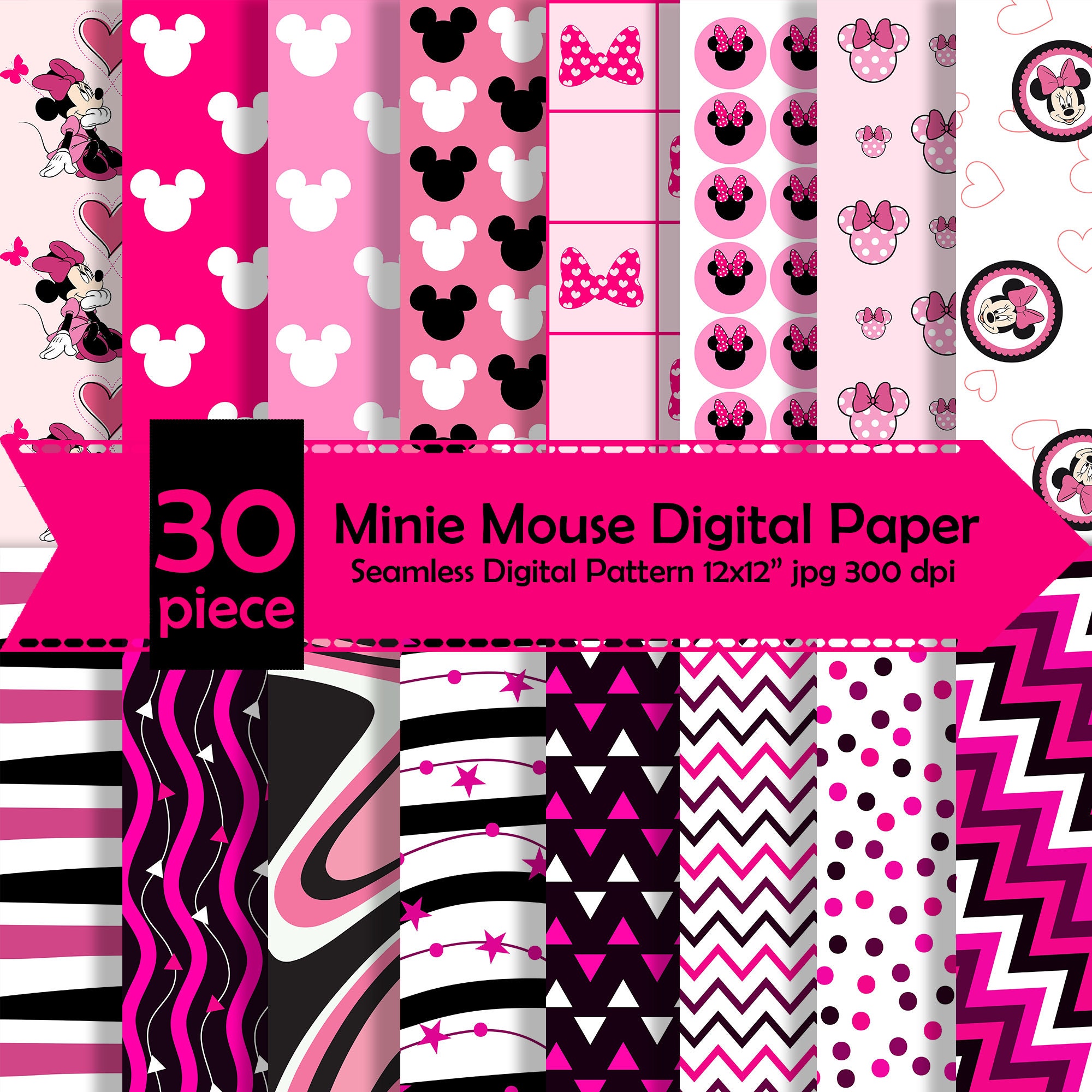 Minnie Mouse Digital Paper Scrapbook Wallpaper Minnie Mouse - Etsy UK