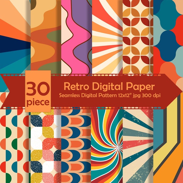 Retro Digital Papers - Etsy