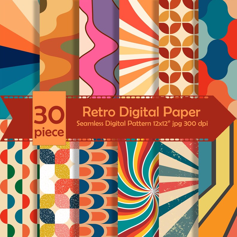 Retro Digital Paper,instant Download,hippy Pattern,scrapbook Paper ...