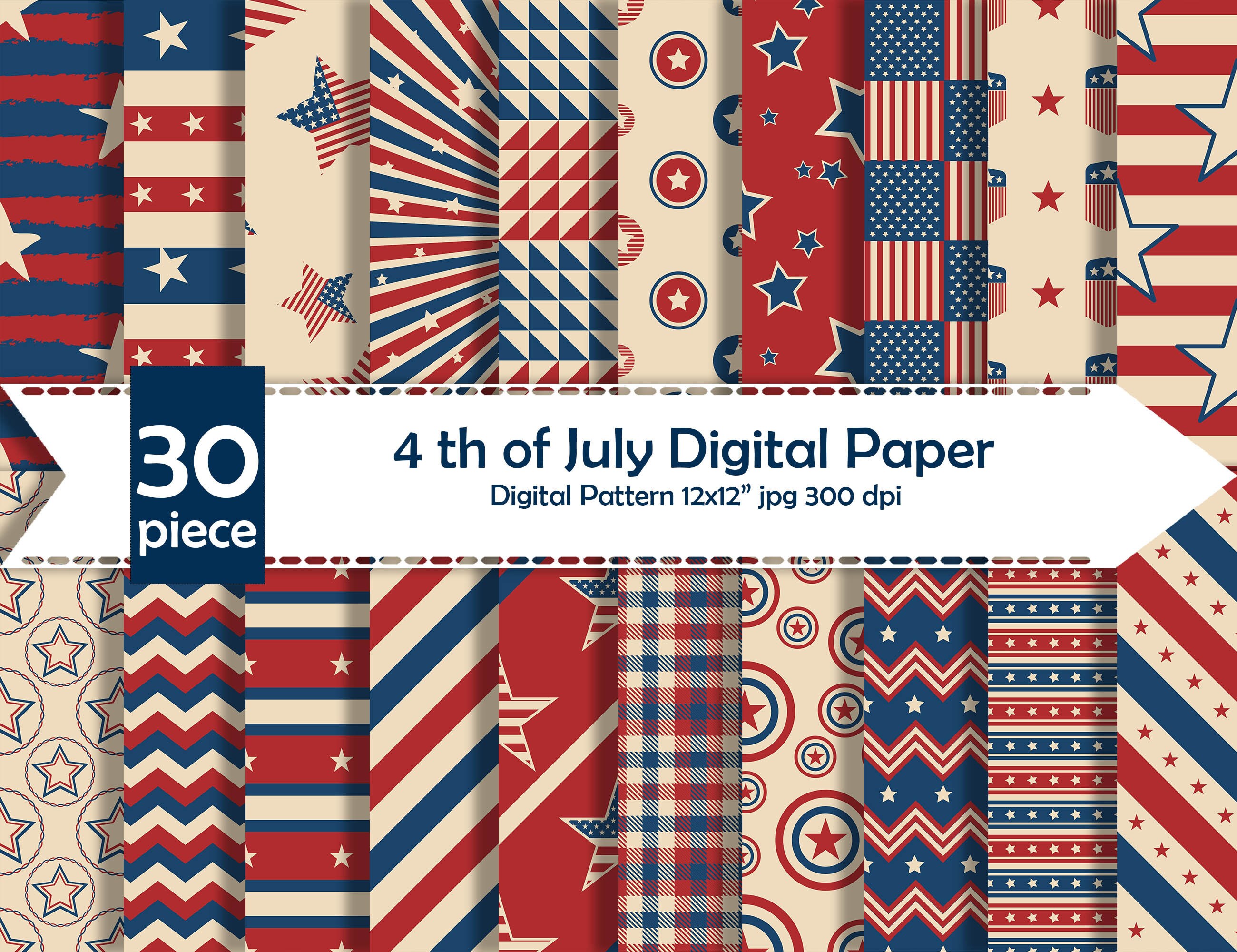 4th of July Digital Paper,vintage Stars Stripes,red Blue,independence ...