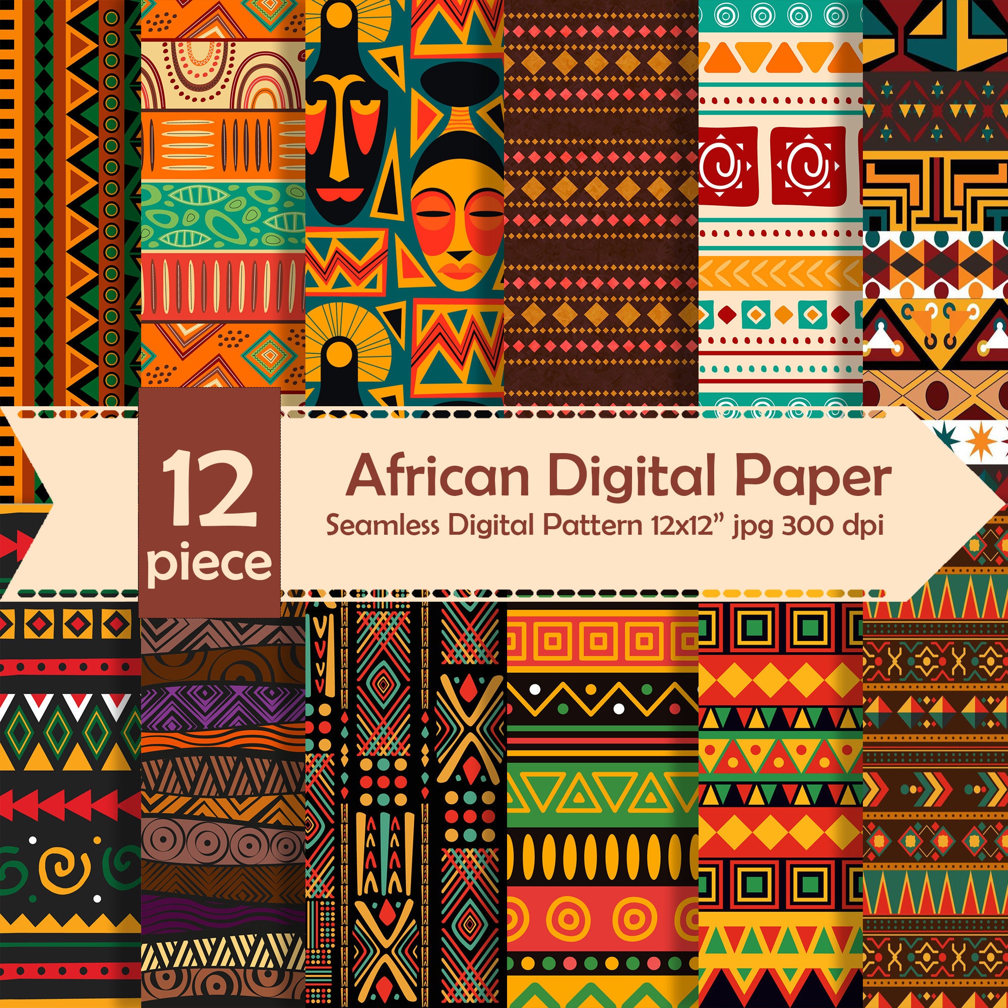 African Digital Paper, Ethnic Pattern,african Digital Scrapbook Paper ...