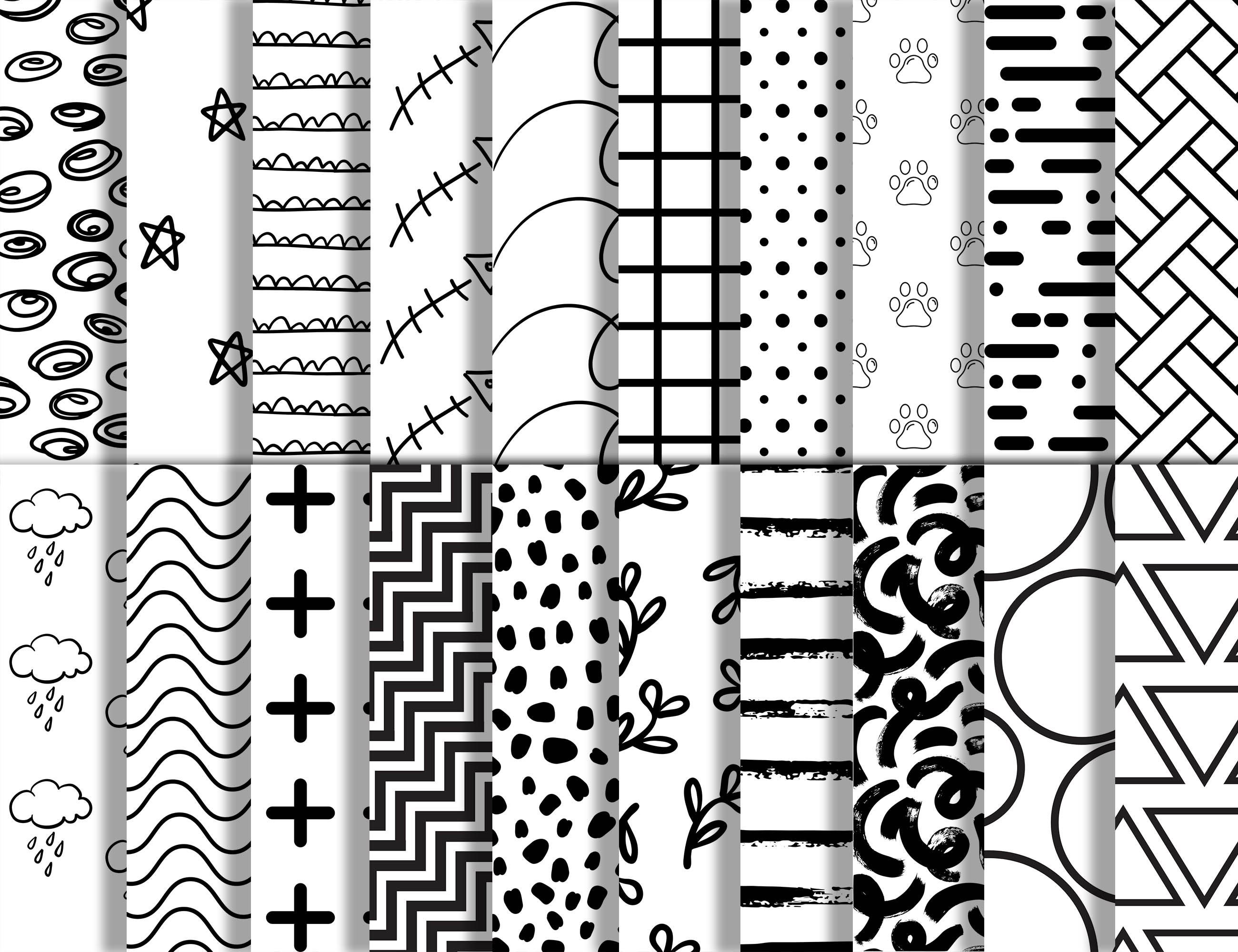 Black & White Doodle Digital Paper,black and White Paper Pack,abstract ...