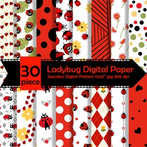 Ladybug Digital Paper, Bug Paper,ladybug Scrapbook Paper,polka Dots ...