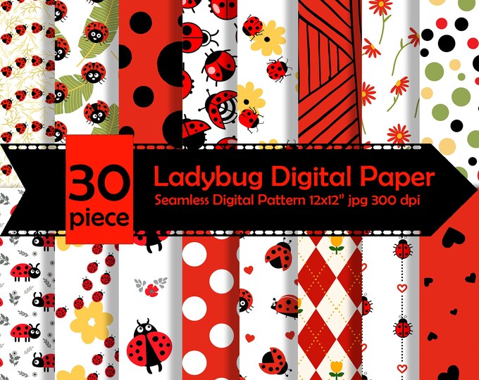 Ladybug Clipart and Digital Paper, Backgrounds and Overlays for ...