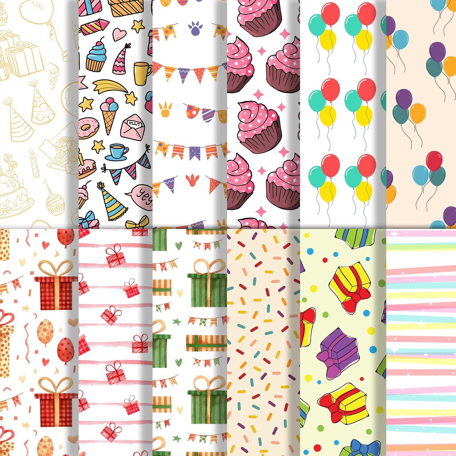 Happy Birthday Digital Paper,birthday Party Papers,scrapbook Paper for ...