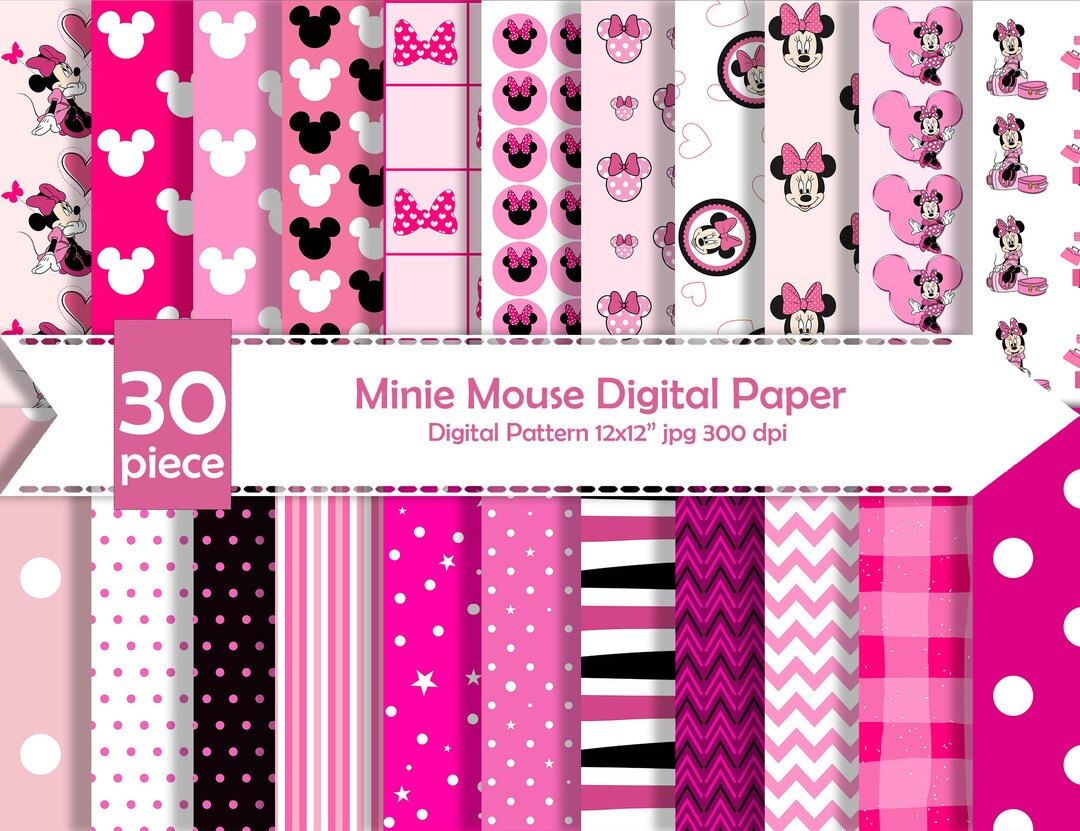 Minnie Mouse Digital Paper, Scrapbook, Wallpaper, Minnie Mouse for Kids ...