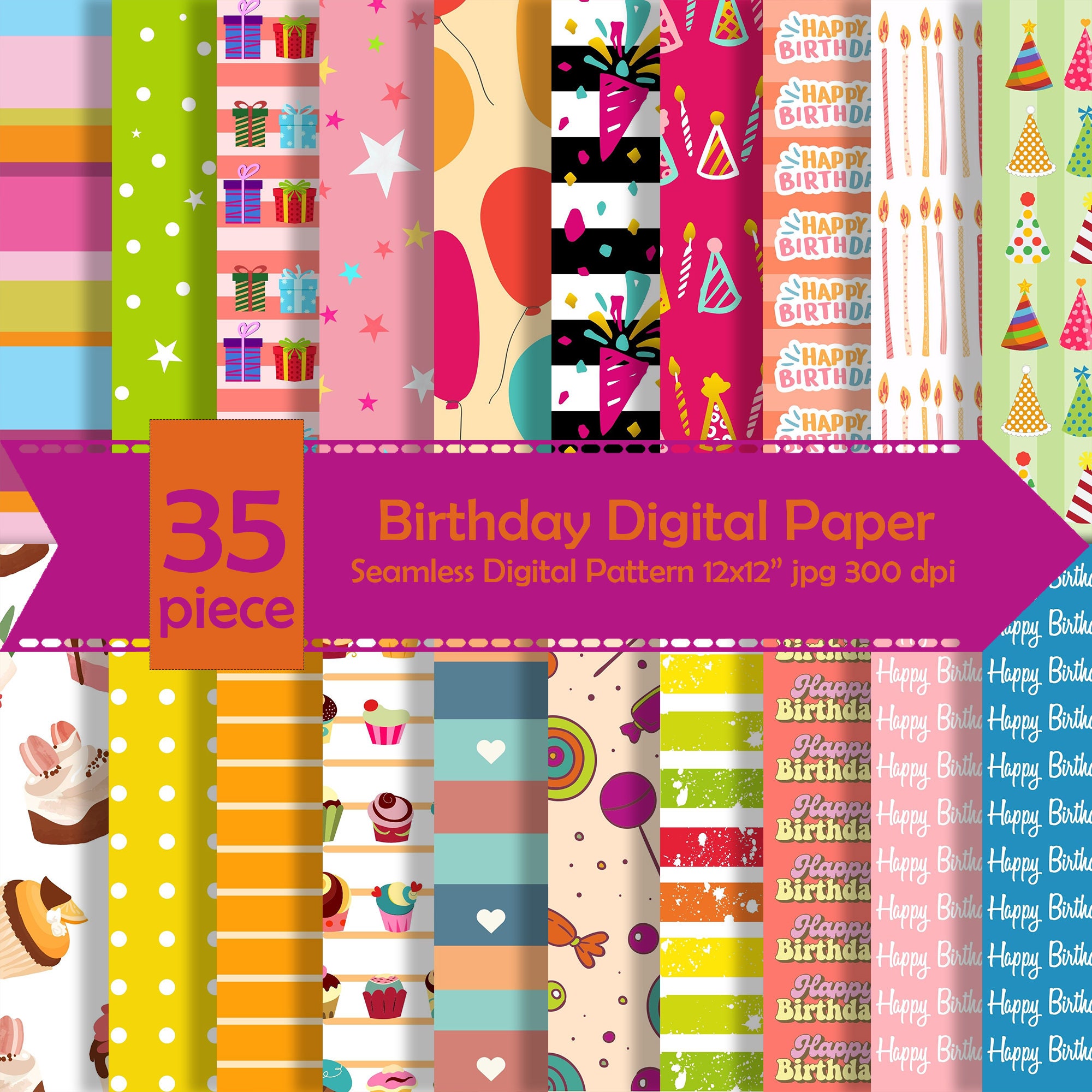 Happy Birthday Digital Paper,birthday Party Papers,scrapbook Paper for ...