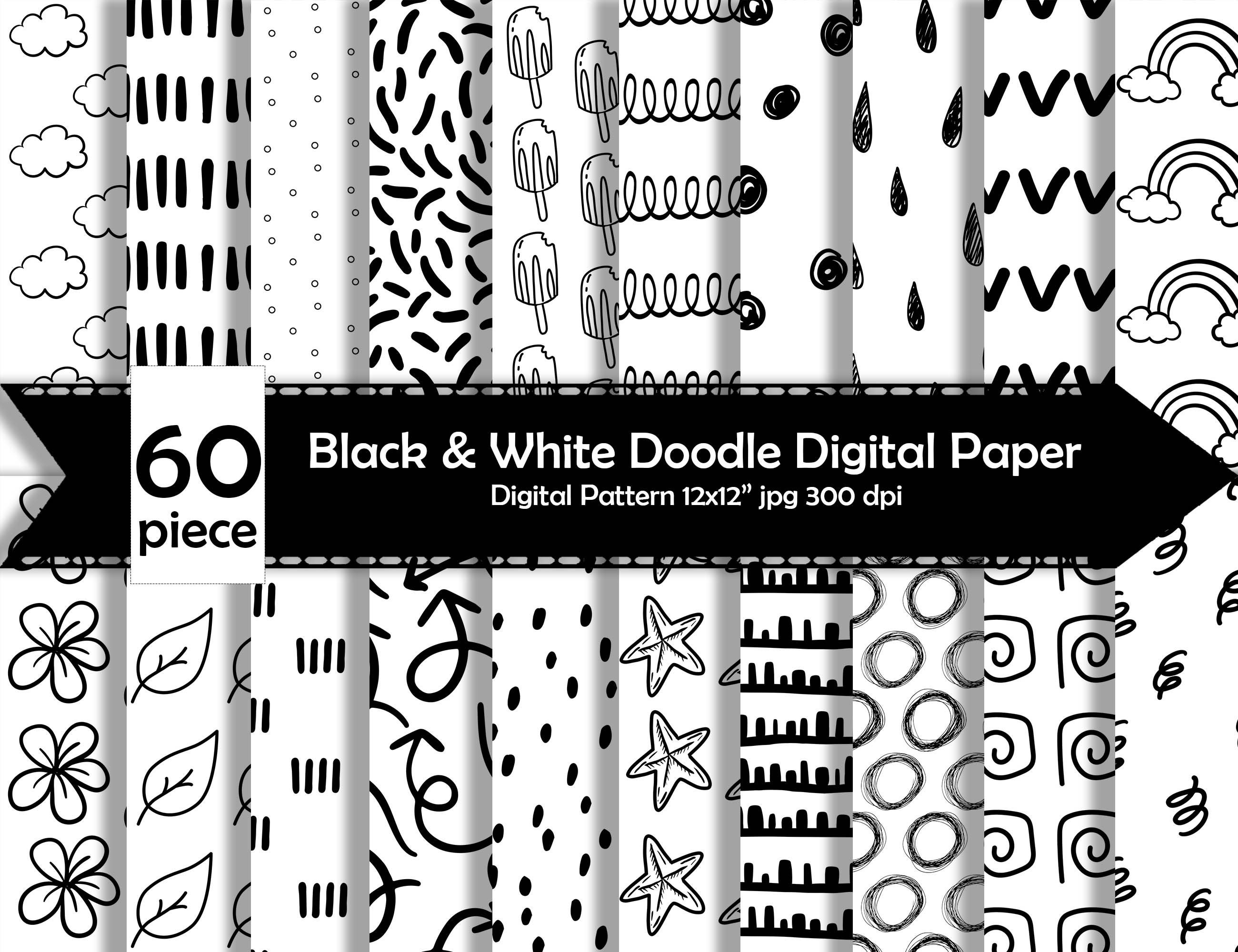 Black & White Doodle Digital Paper,black and White Paper Pack,abstract ...