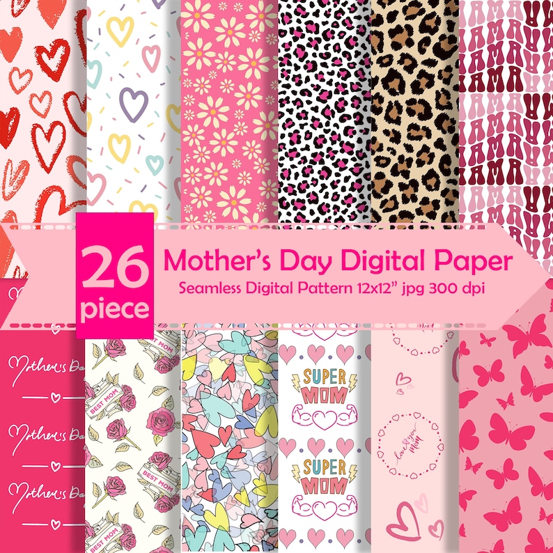 Mother's Day Digital Paper, Mom Digital Seamless Background, Printable ...