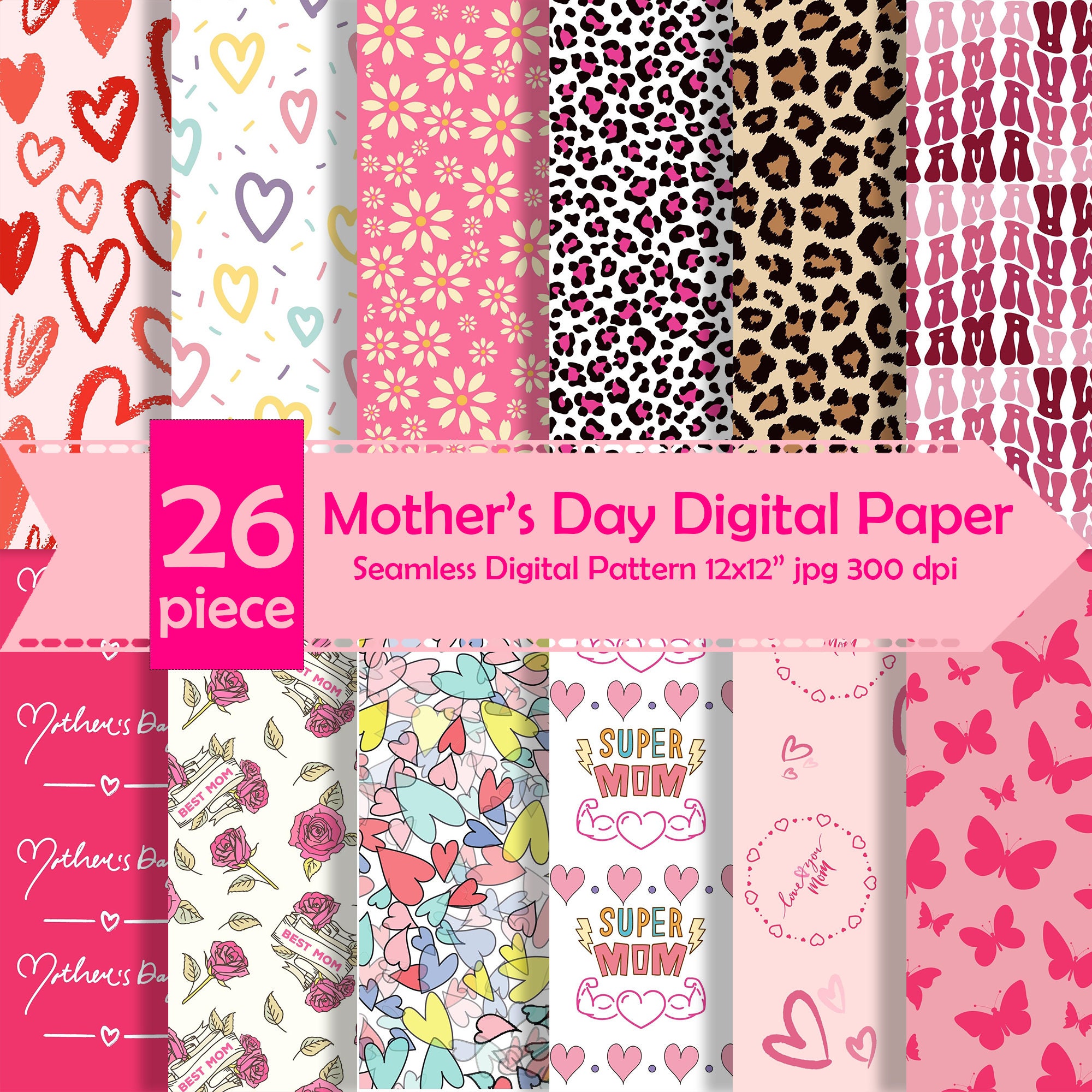 Mother's Day Digital Paper, Mom Digital Seamless Background, Printable ...