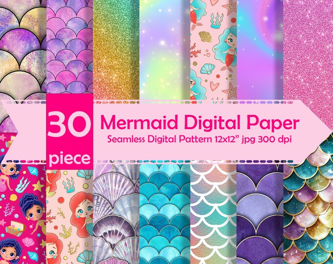 Watercolor Mermaid Paper Underwater Digital Backgrounds Handpainted Sea ...