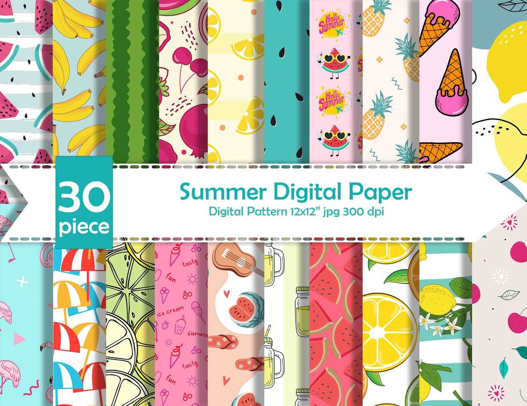 Summer Digital Paper, Summer Background, Beach Paper,lemon Paper ...