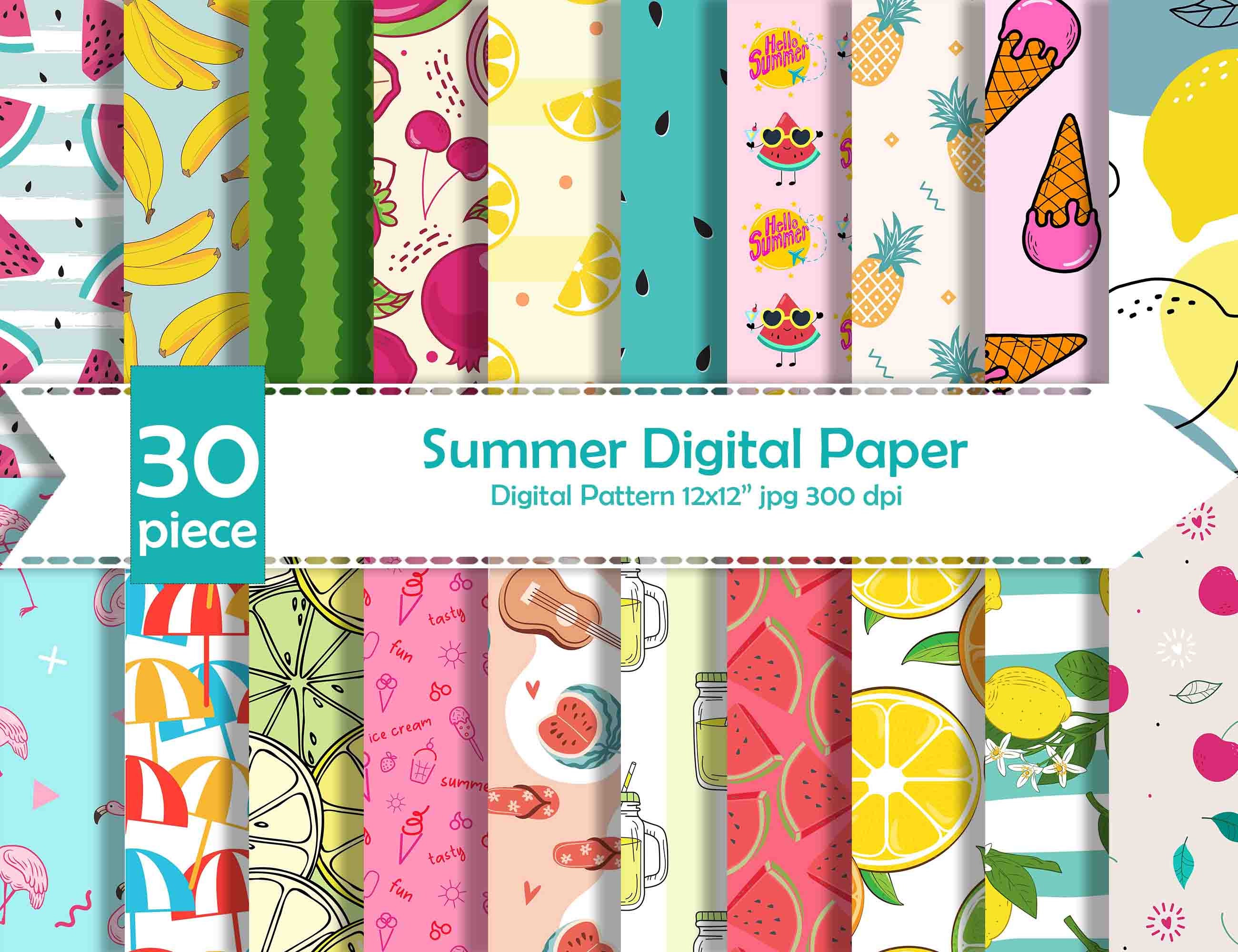 Summer Digital Paper, Summer Background, Beach Paper,lemon Paper ...