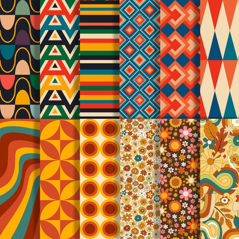 Retro Digital Paper,instant Download,hippy Pattern,scrapbook Paper ...