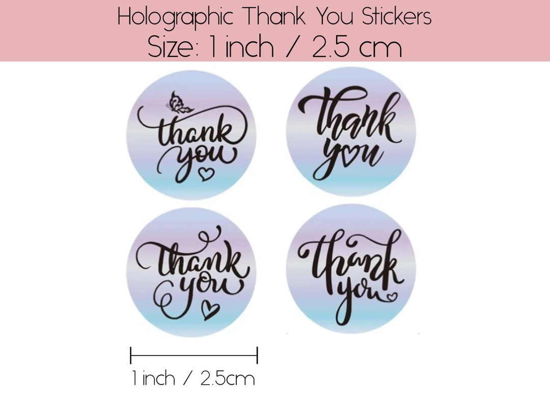 Small Round Holographic 'thank You' Stickers 2.5cm/1 Inch Wide Packs of ...