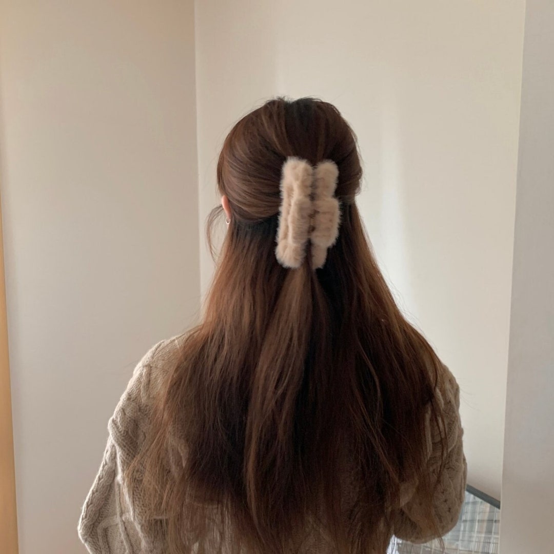 Fluffy Square Hair Clip, Faux Fur Hair Claw, Large Size Hair Clip ...