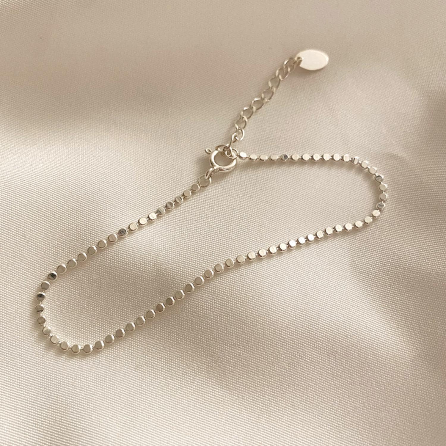 Flat Dot Chain Bracelet – Sterling Silver Dainty Bracelet, Thin ...