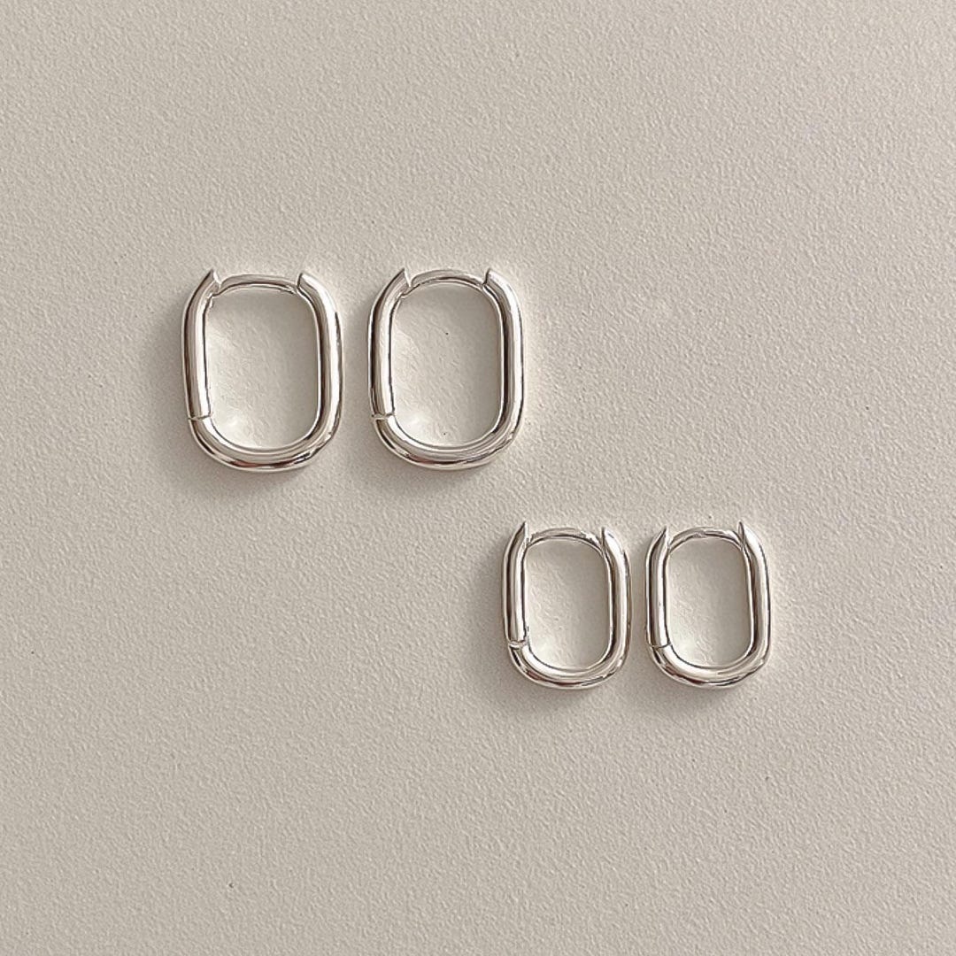 Oval Huggie Hoop Earrings Sterling Silver – Minimalist Rectangular ...