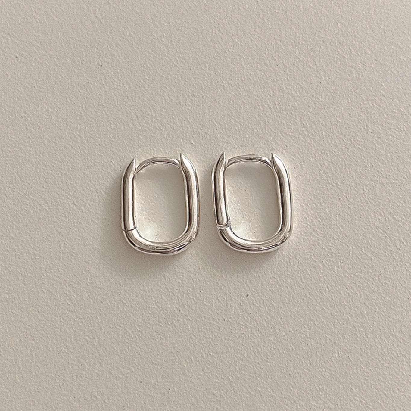 Oval Huggie Hoop Earrings Sterling Silver – Minimalist Rectangular ...