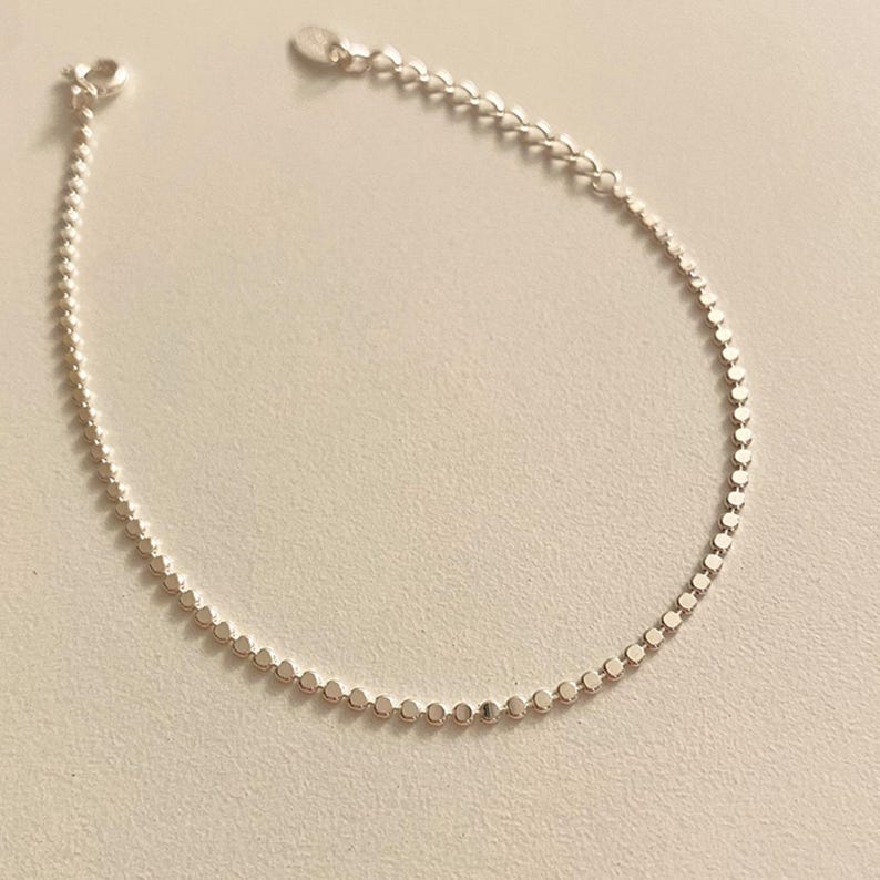Flat Dot Chain Bracelet – Sterling Silver Dainty Bracelet, Thin ...